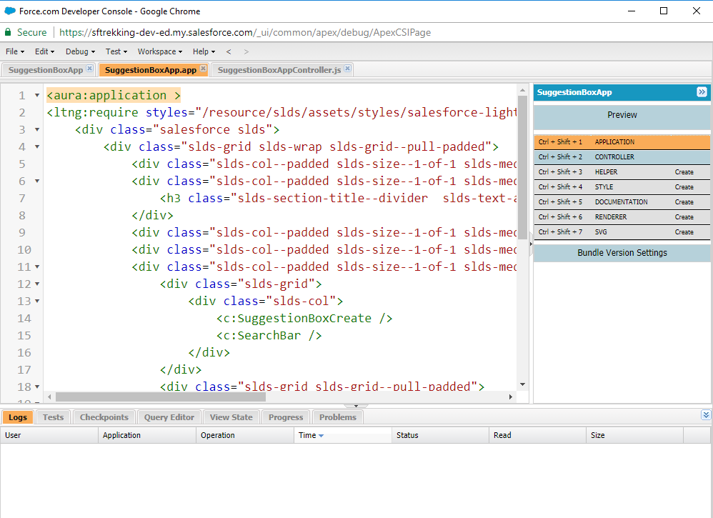 Developer Console Keeps Showing Loading And Crashes Trekking With Sf